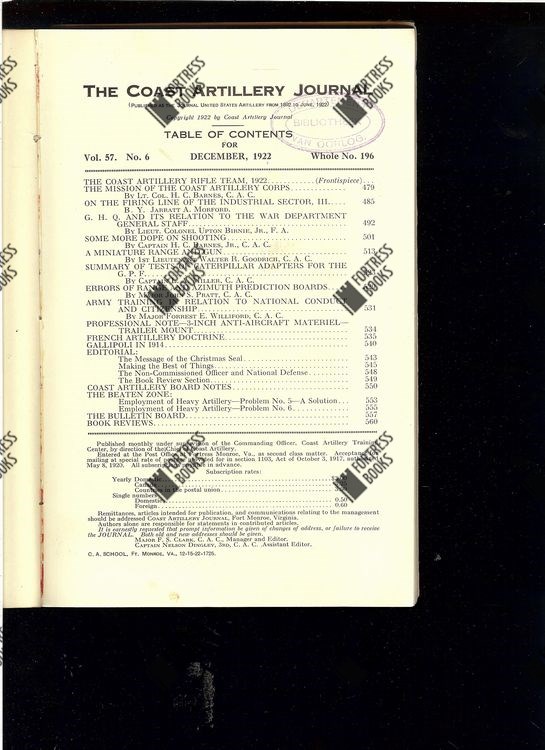Fortress Books | The Coast Artillery Journal, Vol. 57 - July - December ...