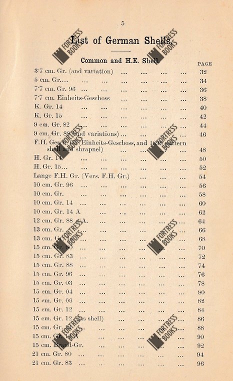 Fortress Books | Notes on German Shells - 1916