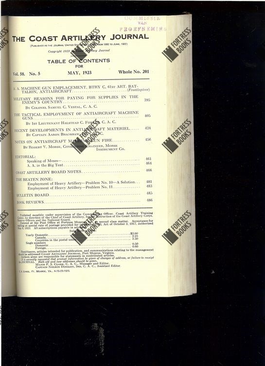 Fortress Books | The Coast Artillery Journal Vol. 58, January - June 1923